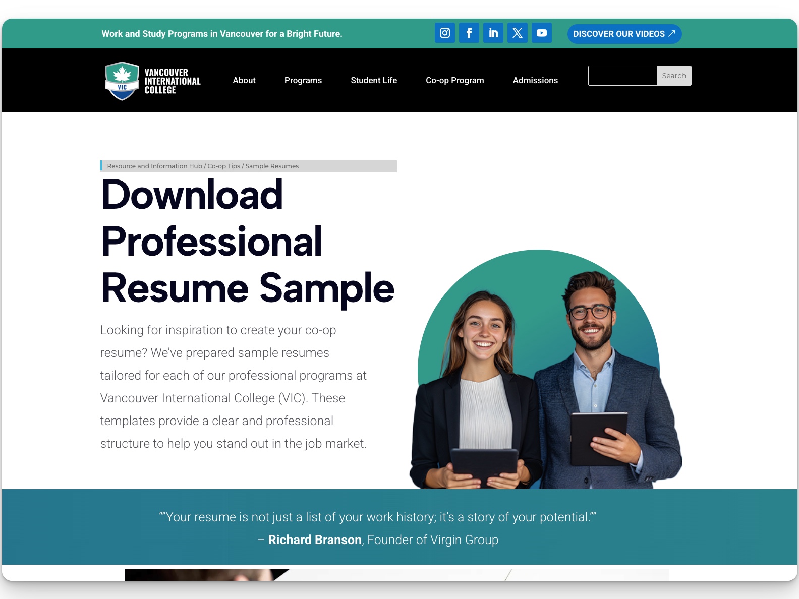 Download Resume Samples | Vancouver International College VIC